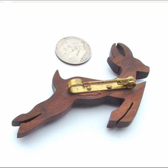 Antique | Jewelry | Antique Pin Rustic Hand Carved Wood Deer Brooch ...